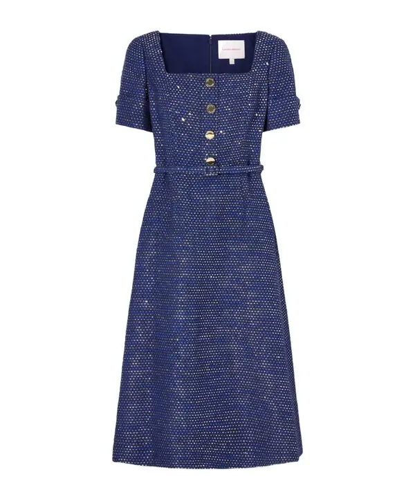 Carolina Herrera Tie-waist Tweed Dress - Blue