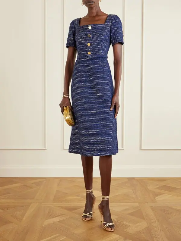 Carolina Herrera Tie-waist Tweed Dress