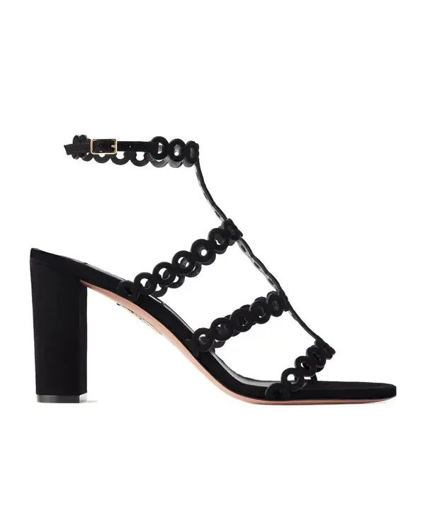 AQUAZZURA Cutout Suede Sandals - Black