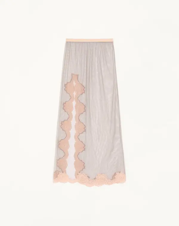 Valentino Garavani Long Tulle Skirt With Floral Trim
