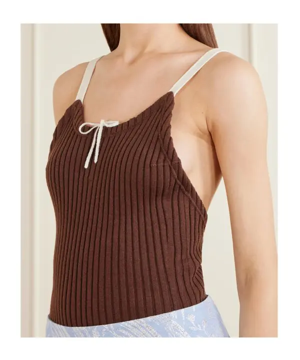 Tory Burch Color-block Ribbed-knit Bodysuit
