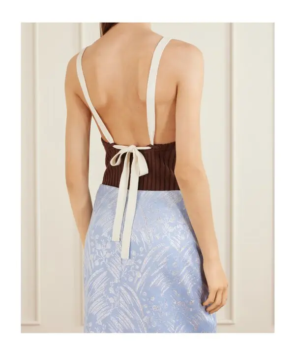 Tory Burch Color-block Ribbed-knit Bodysuit
