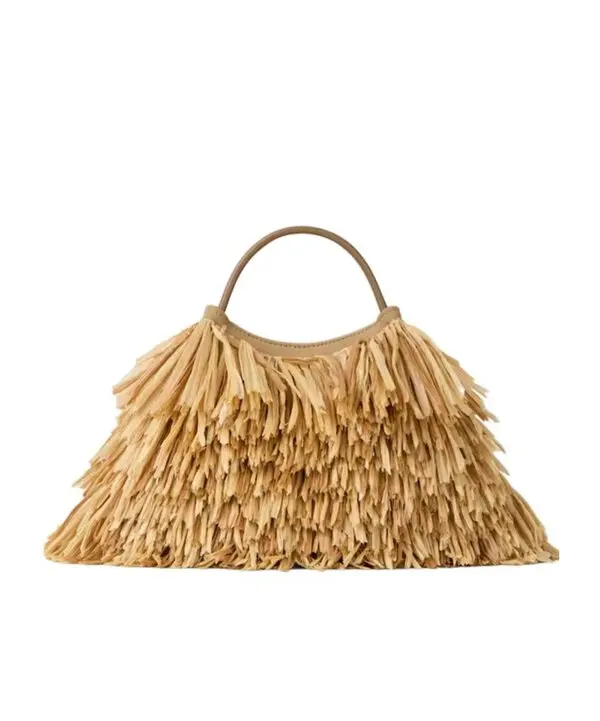 Givenchy Nano Facet Tote Bag In Raffia With Fringes - Natural