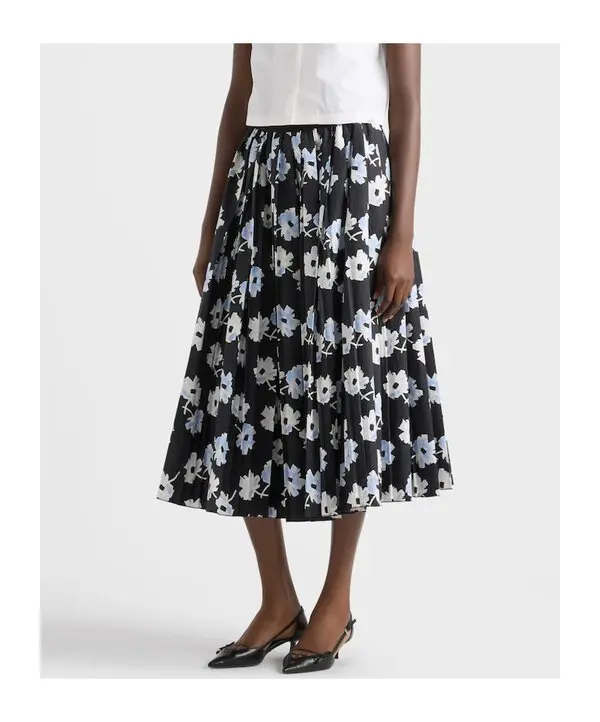 Prada Pleated Floral Poplin Skirt