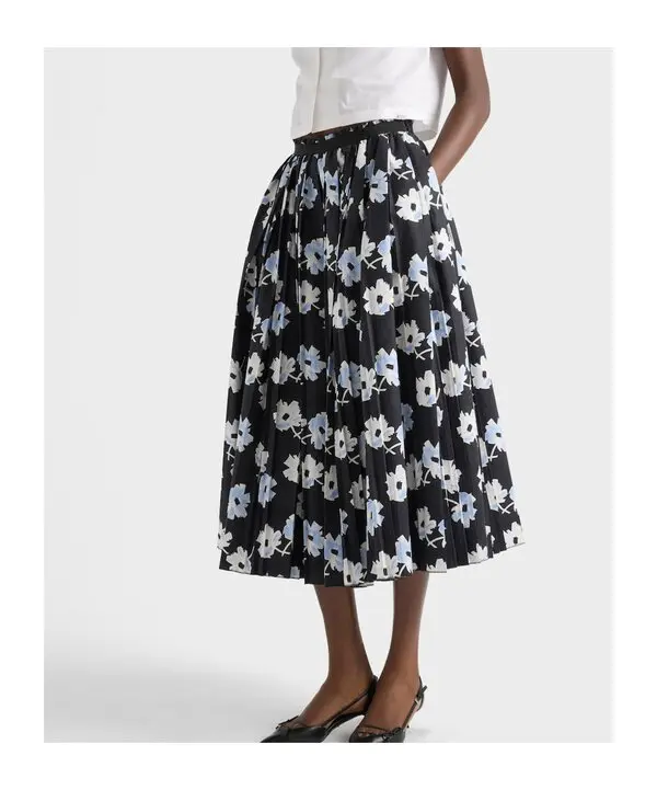 Prada Pleated Floral Poplin Skirt