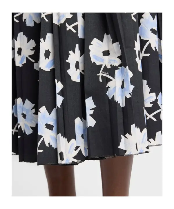 Prada Pleated Floral Poplin Skirt