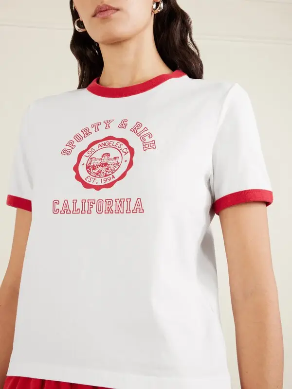 SPORTY  RICH Sporty & Rich Two-tone Printed T-shirt