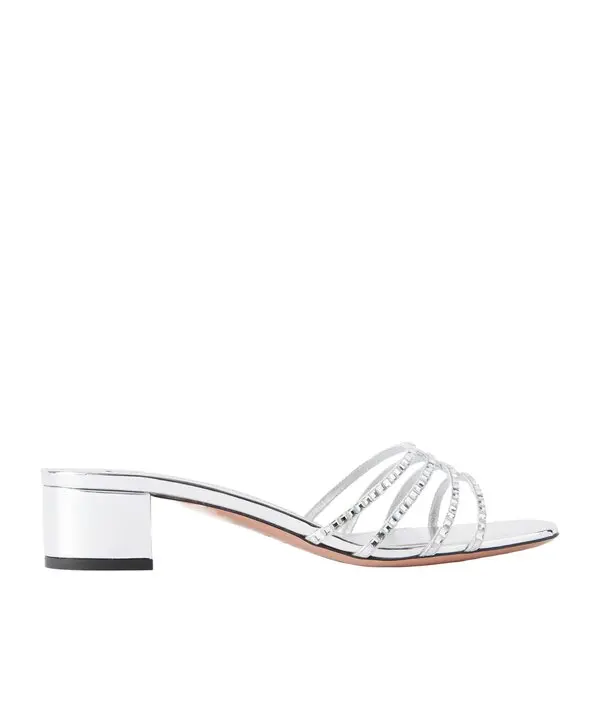 AQUAZZURA Embellished Metallic Leather Mule - White