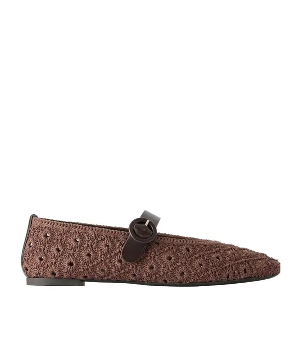 AQUAZZURA Leather-trimmed Crochet Ballet Flats - Brown