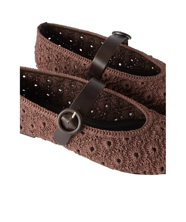 AQUAZZURA Leather-trimmed Crochet Ballet Flats