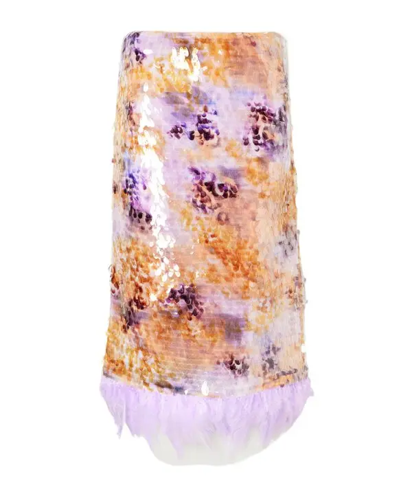 Staud Sequin Midi Skirt With Feather Trim - Multicolor