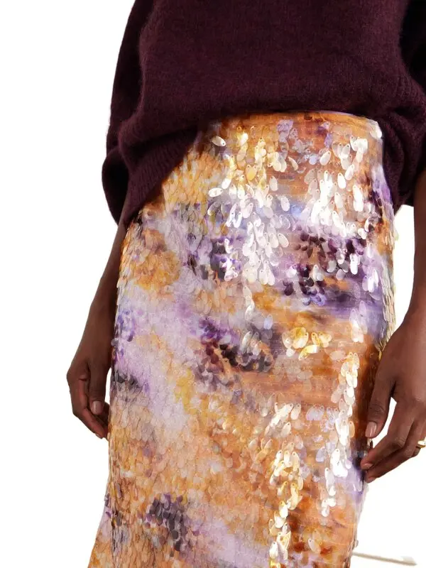 Staud Sequin Midi Skirt With Feather Trim - No