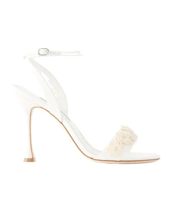 Manolo Blahnik Floral Embellished High Heels - White