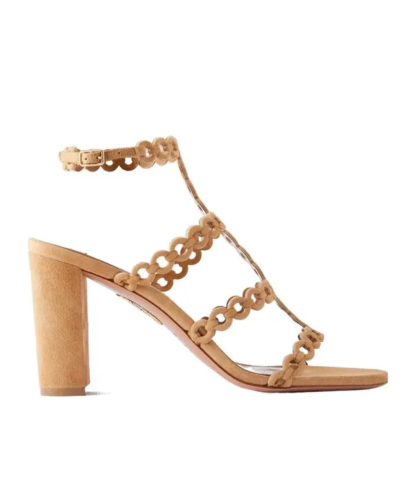 AQUAZZURA Cutout Suede Sandals - Nude