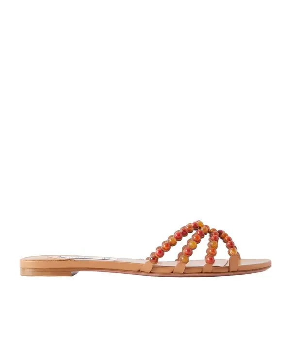 AQUAZZURA Embellished Leather Sandals - Brown
