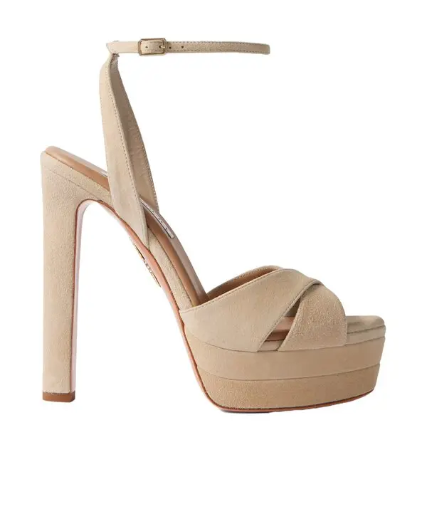 AQUAZZURA Divine Plateau 130 Suede Platform Sandals - Nude