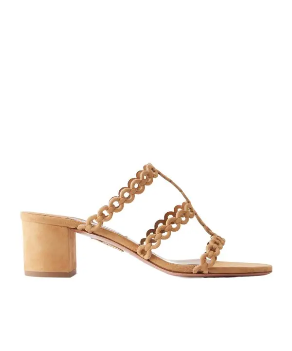 AQUAZZURA Perforated Suede Mules - Nude