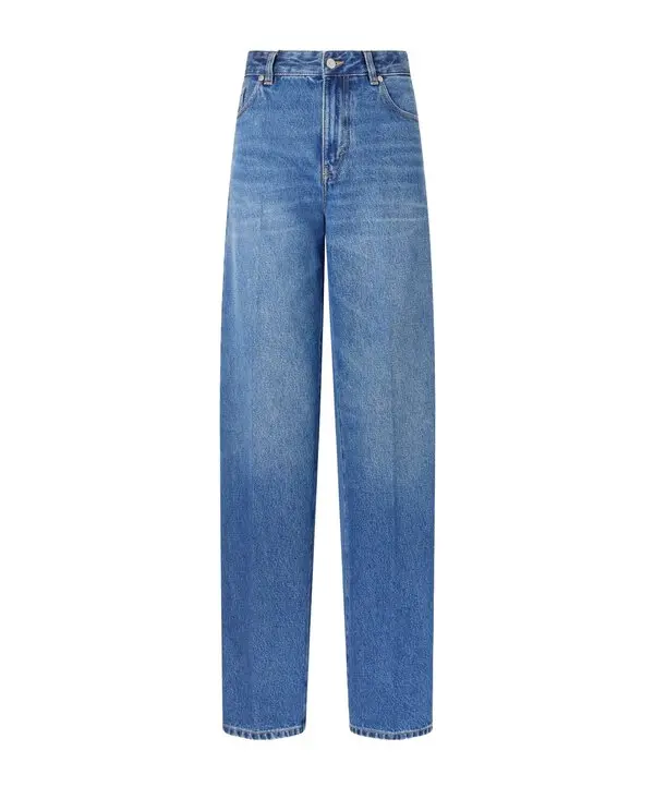 Victoria Beckham Leather-trimmed High-waist Wide-leg Jeans - Blue