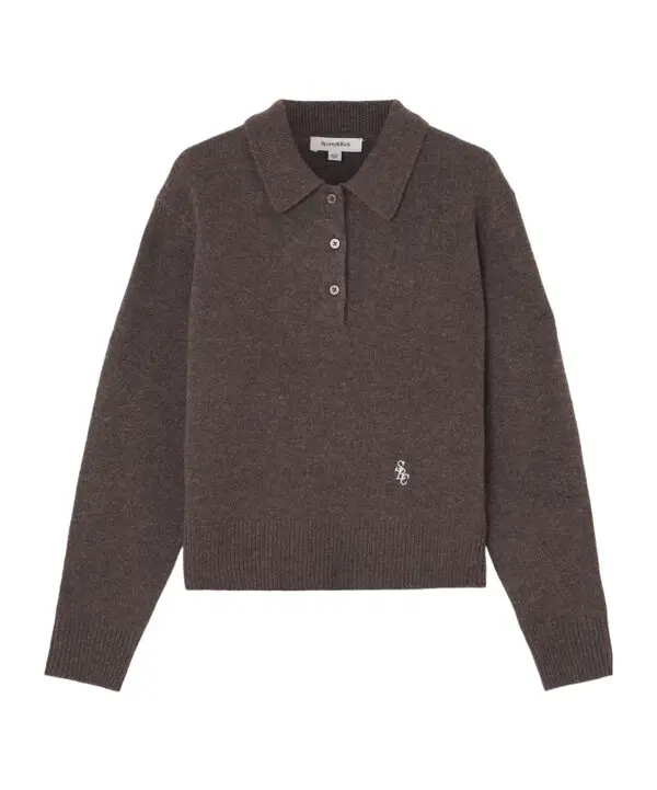 SPORTY  RICH Src Embroidered Cashmere And Wool-blend Polo Sweater