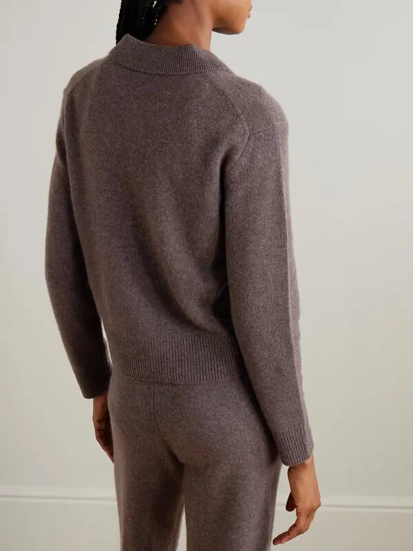 SPORTY  RICH Src Embroidered Cashmere And Wool-blend Polo Sweater