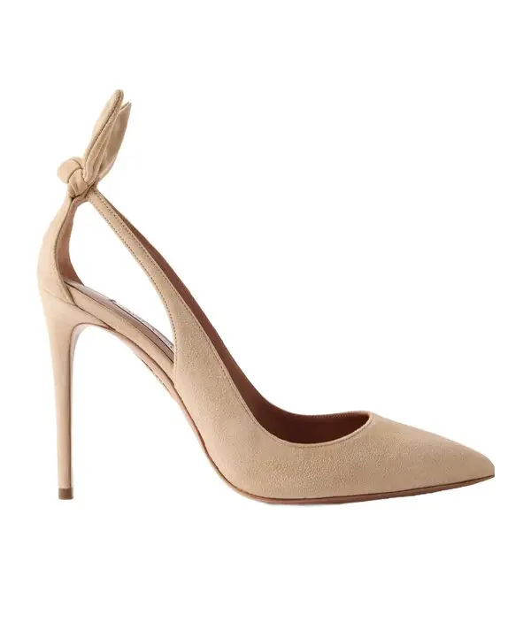 AQUAZZURA Bow Tie 85 Suede Pumps - Nude