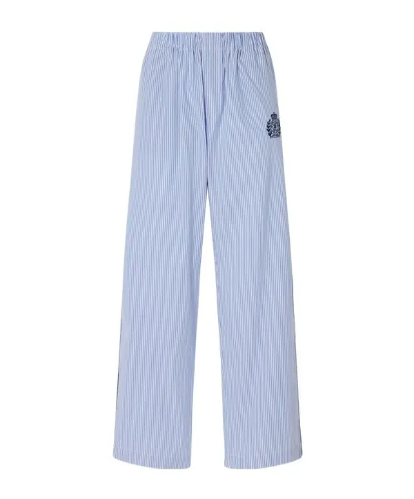 SPORTY  RICH Sporty & Rich Embroidered Striped Cotton Poplin Pajama Pants - Blue