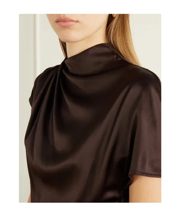 Staud Gathered Silk-blend Satin Midi Dress