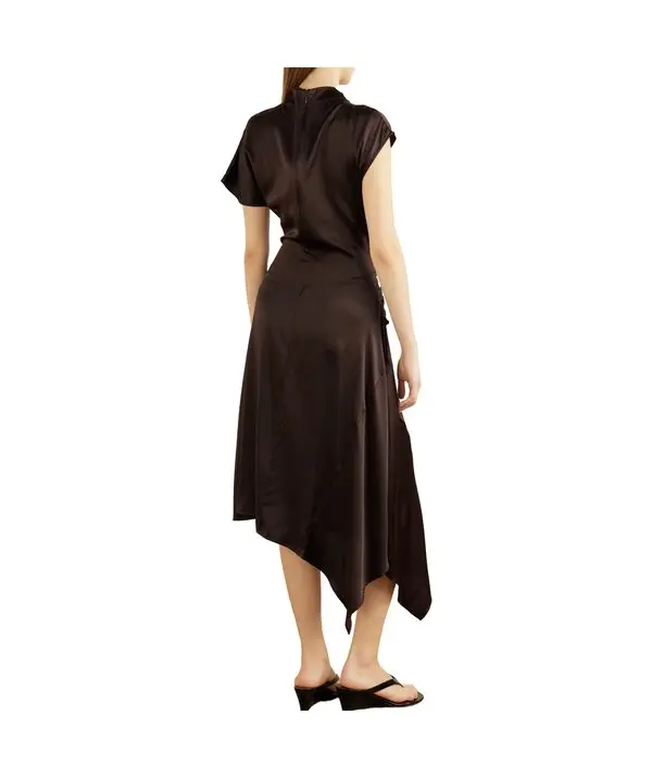 Staud Gathered Silk-blend Satin Midi Dress