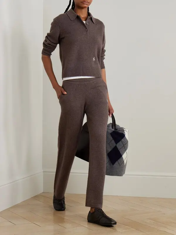 SPORTY  RICH Sporty & Rich Embroidered Cashmere And Wool Blend Trousers