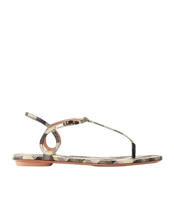 AQUAZZURA Checked Raffia Sandals - Nude
