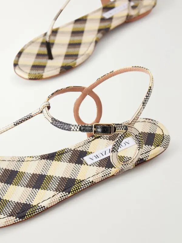 AQUAZZURA Checked Raffia Sandals