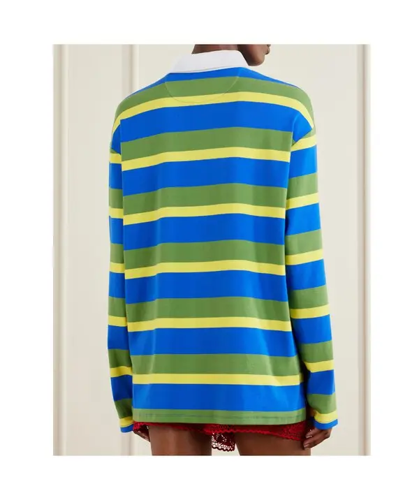 Staud Gavin Striped Embroidered Polo Shirt