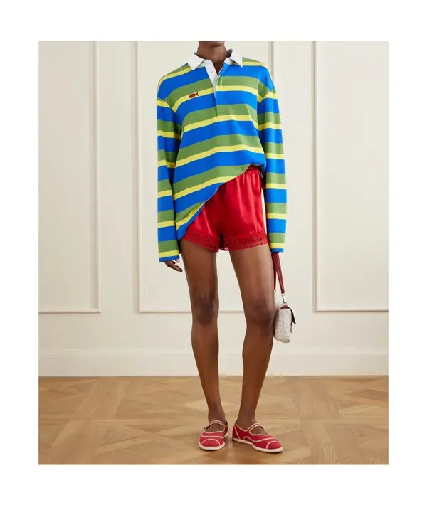Staud Gavin Striped Embroidered Polo Shirt