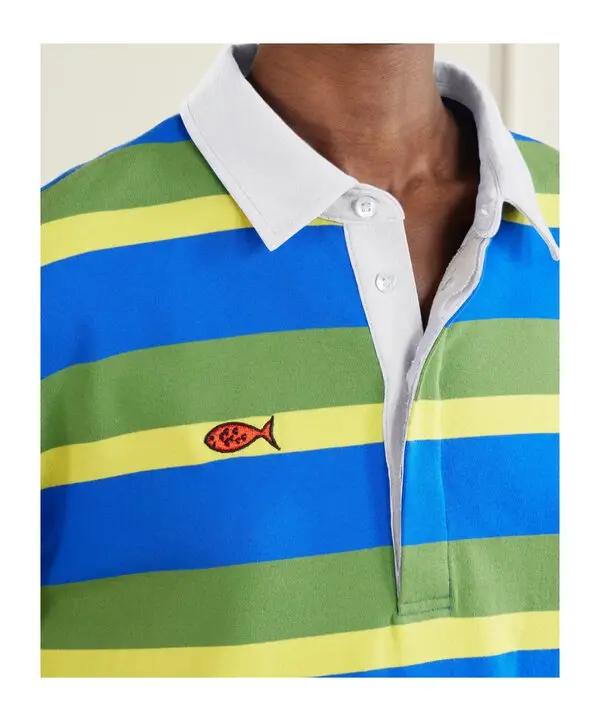 Staud Gavin Striped Embroidered Polo Shirt