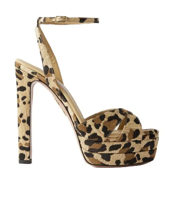 AQUAZZURA Leopard-print Raffia Platform Sandals - No
