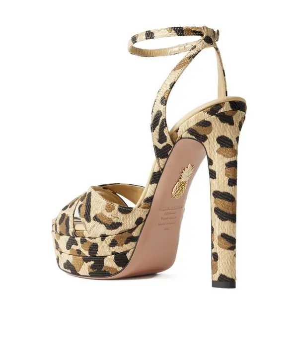AQUAZZURA Leopard-print Raffia Platform Sandals