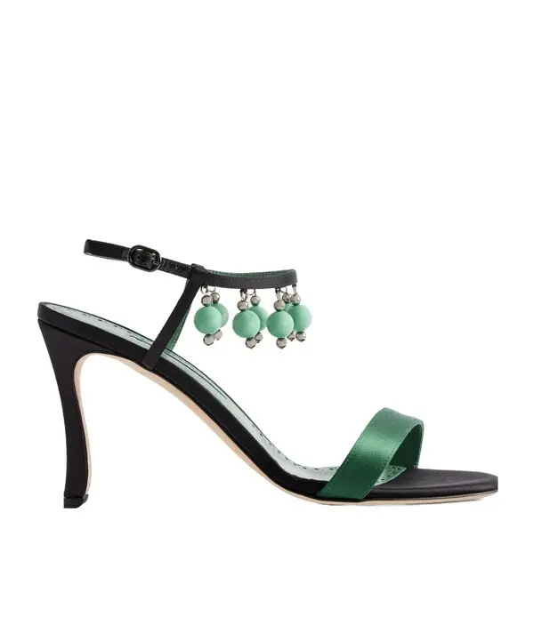 Manolo Blahnik Kasasan 90 Embellished Satin Sandals - Black