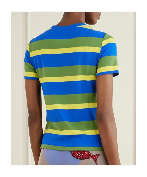 Staud Striped Print T-shirt With Embellished Fish Motif