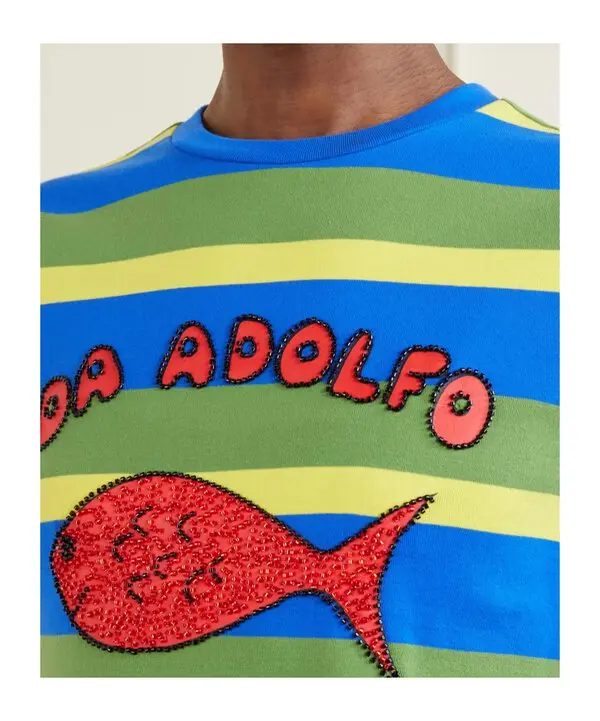 Staud Striped Print T-shirt With Embellished Fish Motif