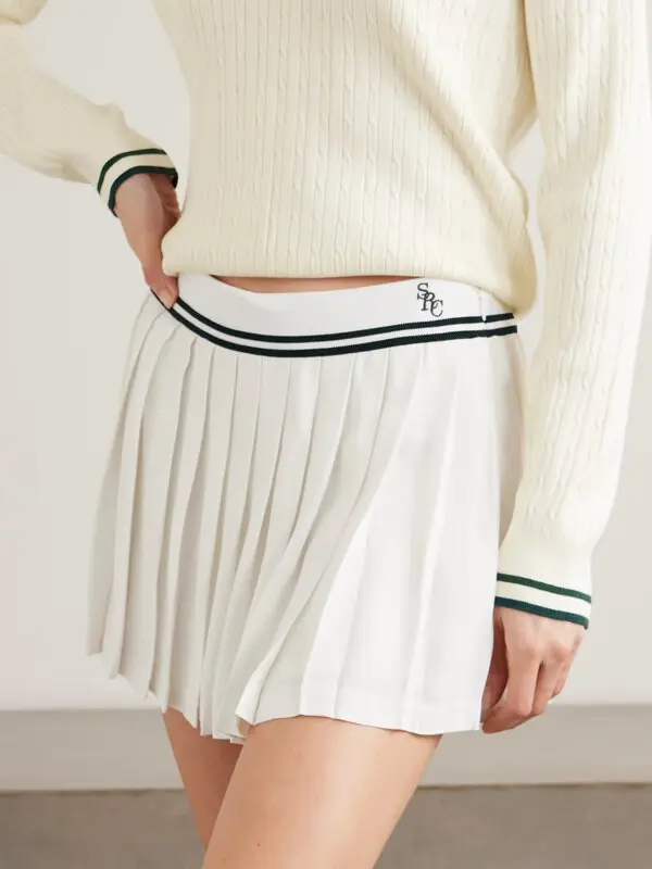 SPORTY  RICH Abigail Pleated Embroidered Mini Skirt