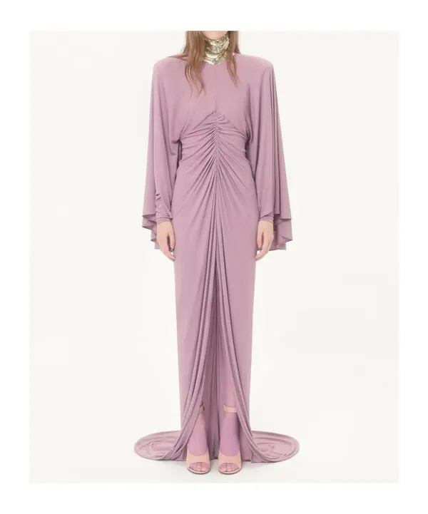 Valentino Garavani Long Sleeve Draped Dress With Embellished Neckline