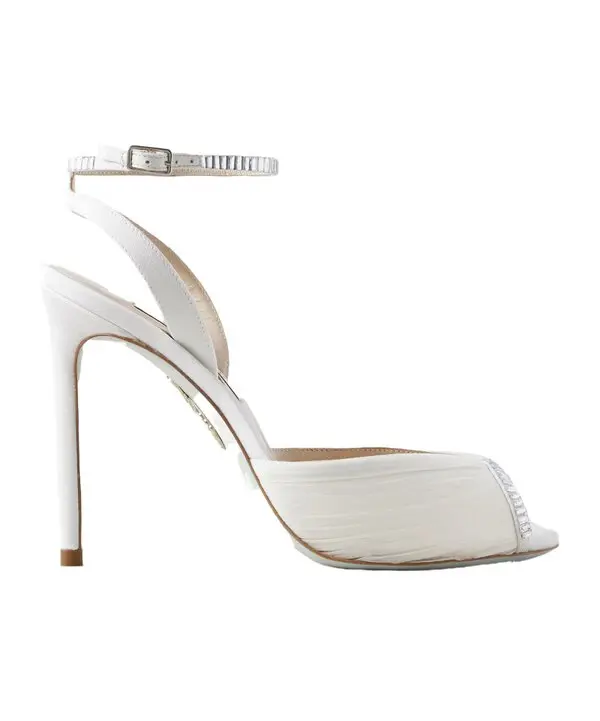 AQUAZZURA Grosgrain-trimmed Chiffon Sandals With Crystal Embellishments - No