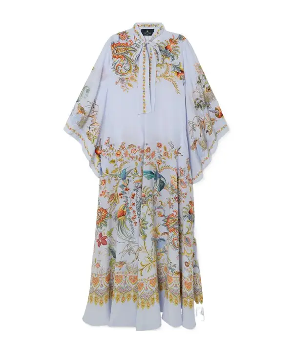 Etro Pussy-bow Printed Silk Maxi Dress - Gray