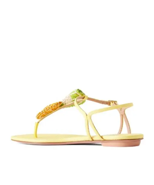 AQUAZZURA Embellished Raffia-effect Thong Sandals