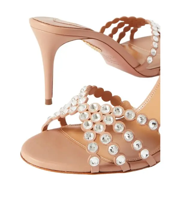 AQUAZZURA Embellished Leather Mules