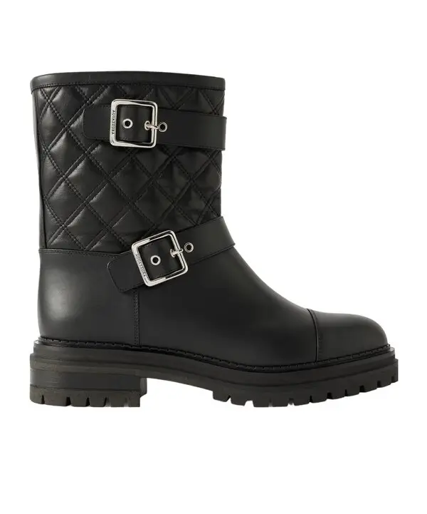 AQUAZZURA Buckled Quilted Leather Ankle Boots - Black