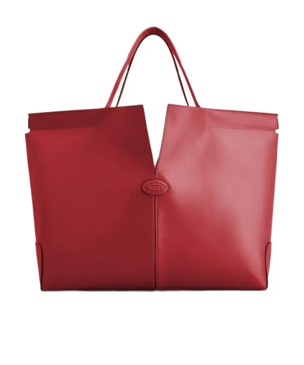 TOD'S Large Di Bag Folio Leather Tote Bag - Red