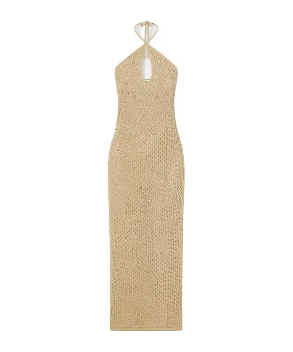 Staud Mesh Embellished Halterneck Midi Dress