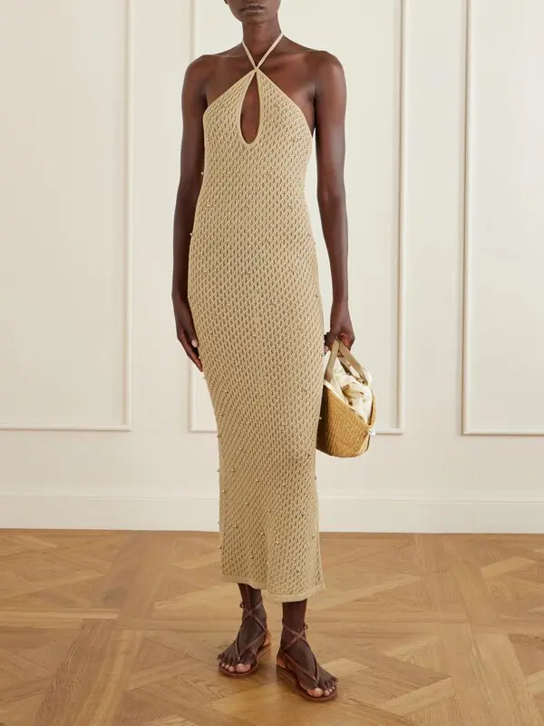 Staud Mesh Embellished Halterneck Midi Dress