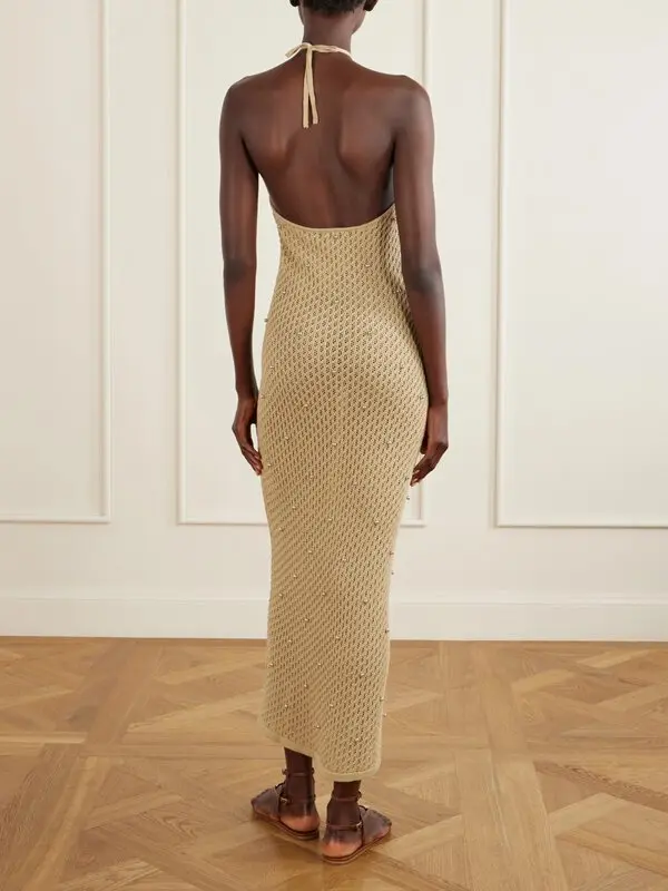 Staud Mesh Embellished Halterneck Midi Dress